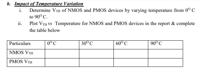 b. Impact of Temperature Variation i. Determine VTH | Chegg.com