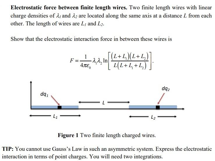 Solved Electrostatic force between finite-length wires. | Chegg.com