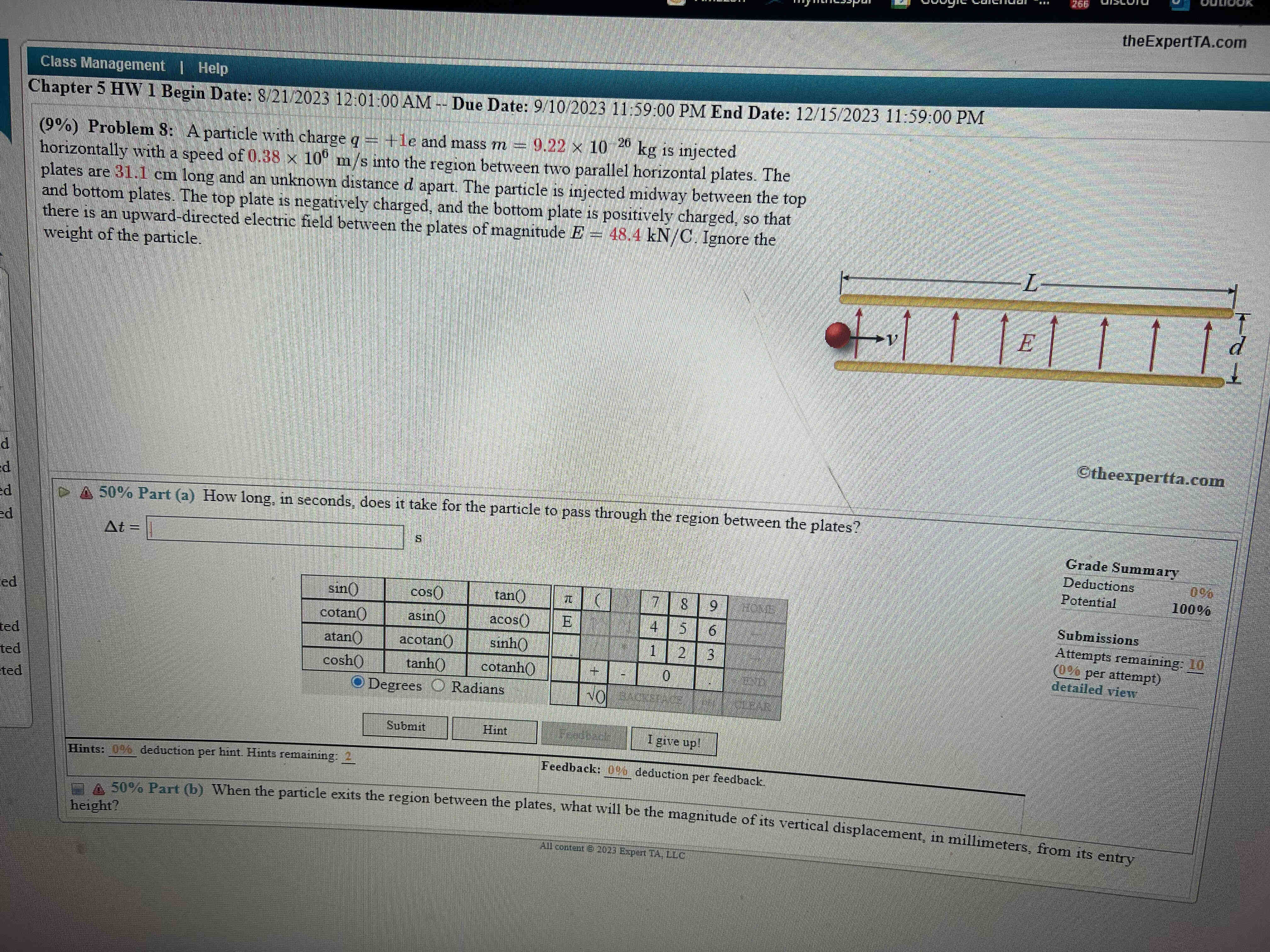 Solved A particle with charge q=+1e =+1 and mass | Chegg.com