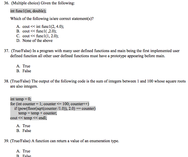 Solved 36. (Multiple choice) Given the following int func1 | Chegg.com