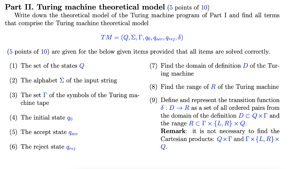 Solved Part II. Turing machine theoretical model (5 points | Chegg.com