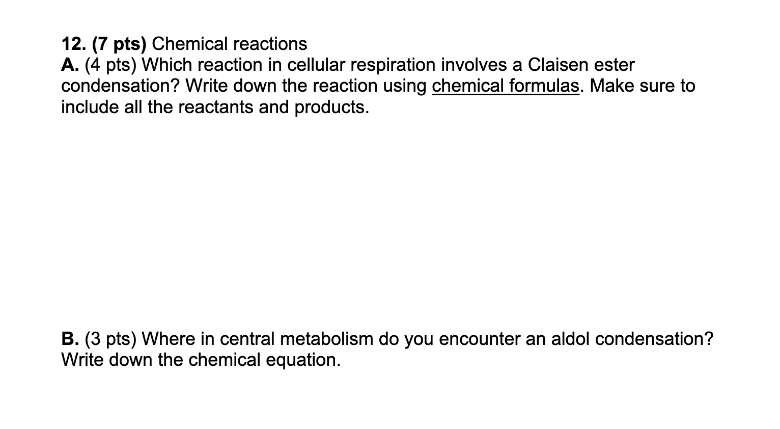 Solved 12. (7 pts) Chemical reactions A. (4 pts) Which | Chegg.com