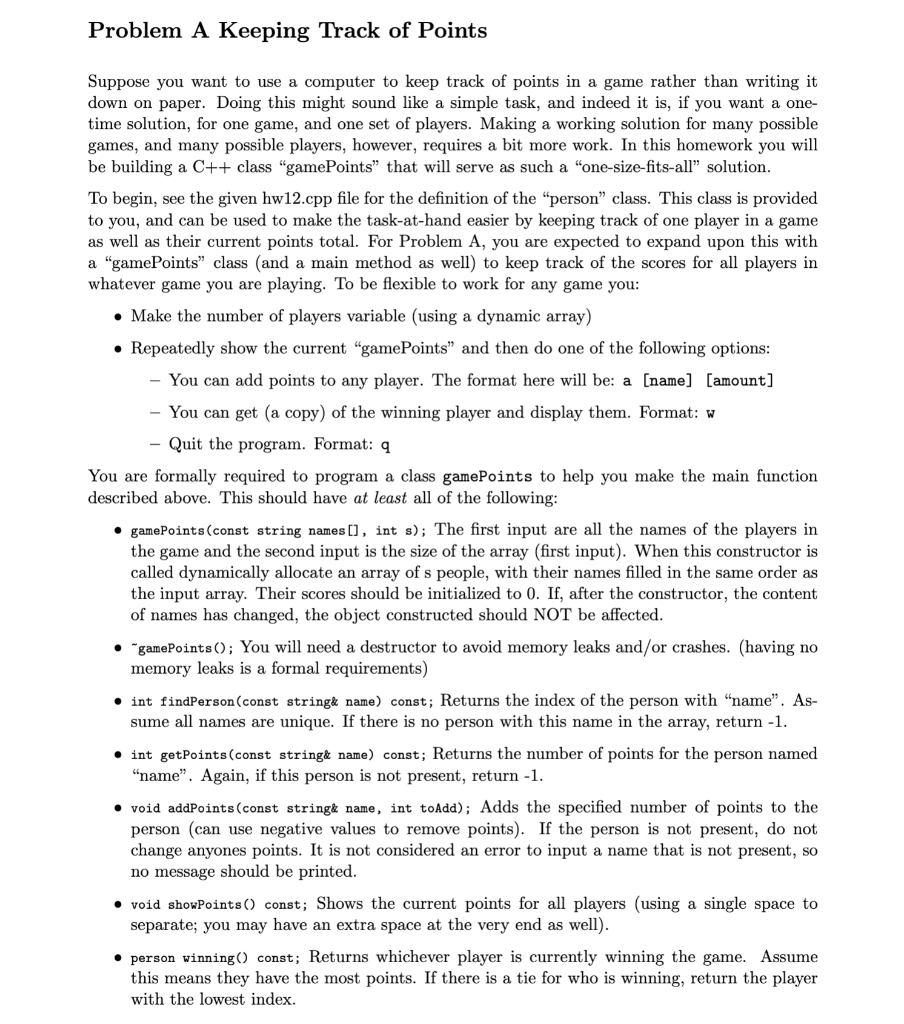 Solved Problem A Keeping Track of Points Suppose you want to | Chegg.com