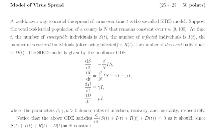 Solved Model of Virus Spread (25+25=50 points ) A well-known | Chegg.com