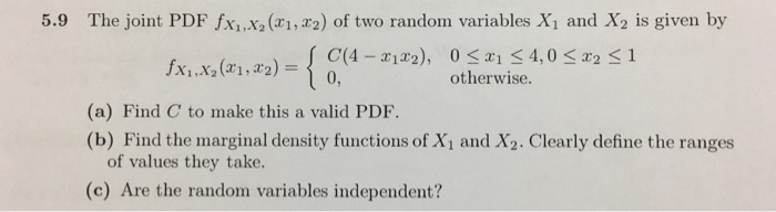 Solved The joint PDF fx_1, x-2 (x_)1, x_2) of two random | Chegg.com