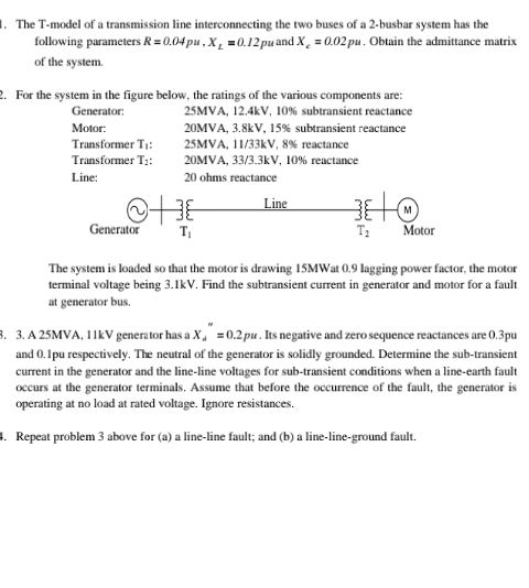 Solved 1. The T-model of a transmission line interconnecting | Chegg.com