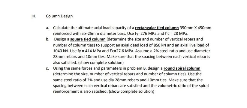 Solved Column Design A Calculate The Ultimate Axial Load