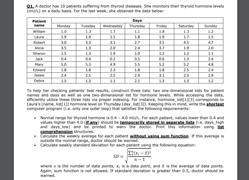 Solved I need a python code for this question. It should be | Chegg.com