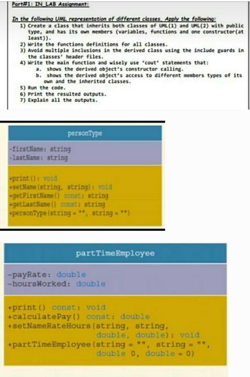 Solved Part#1: IN LAB Assignment: In the following UML | Chegg.com