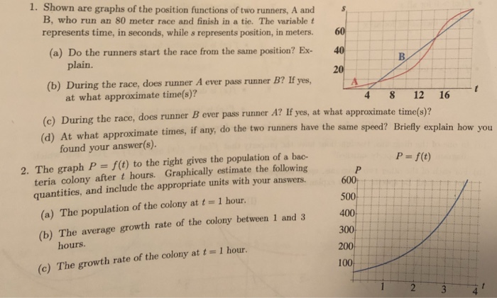 Solved 1. Shown are graphs of the position functions of two | Chegg.com