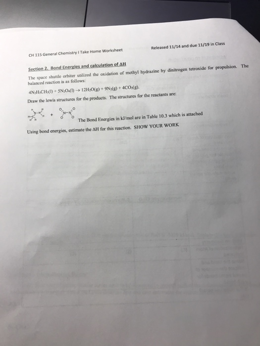 Solved CH 115 General Chemistry I Take Home Worksheet | Chegg.com