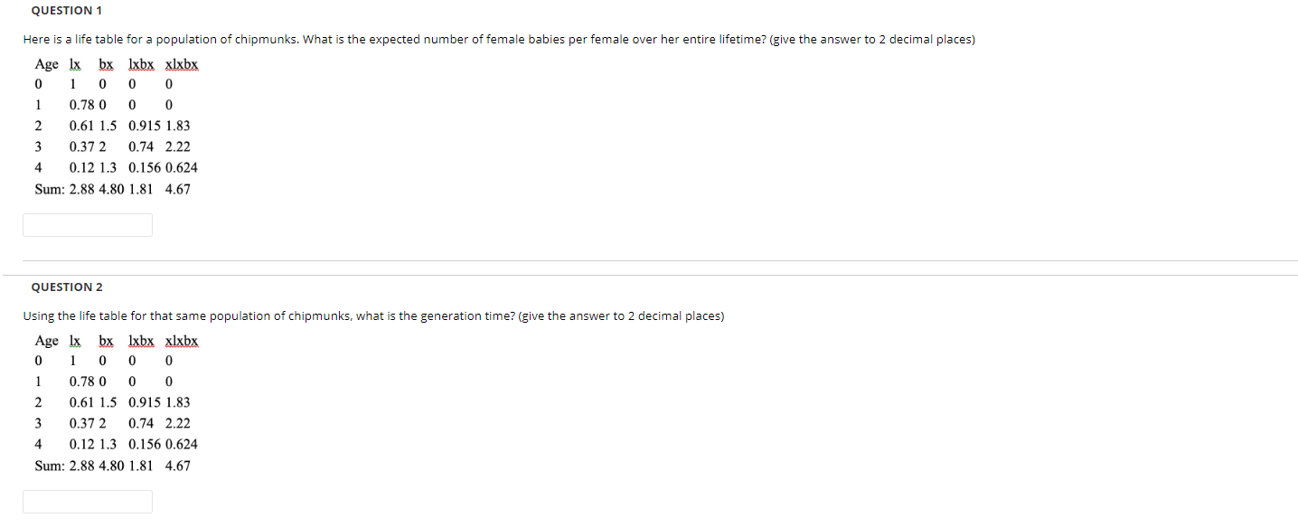 Solved QUESTION 1 Here is a life table for a population of | Chegg.com