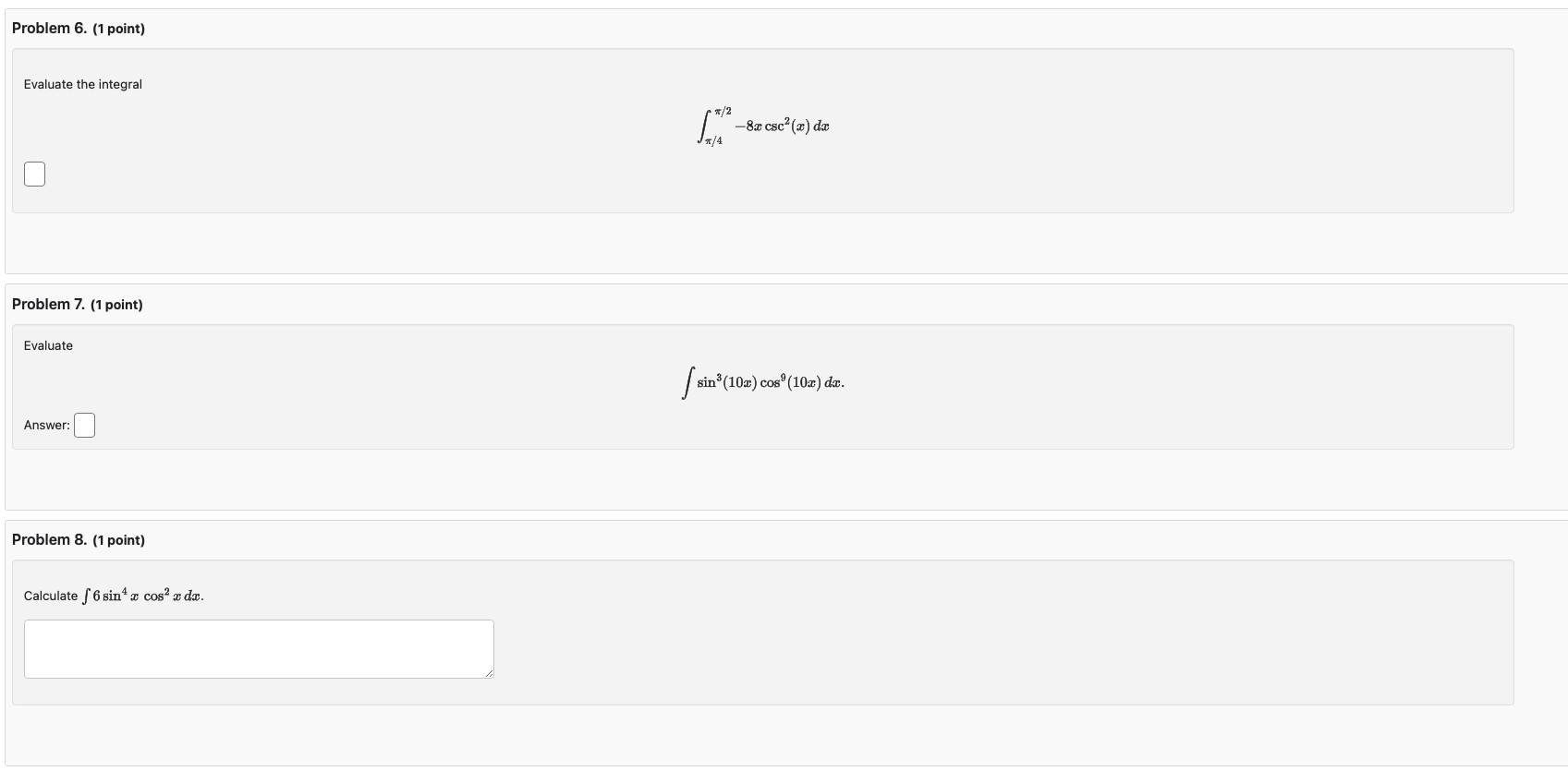 Solved Problem 6. (1 ﻿point)Evaluate the | Chegg.com