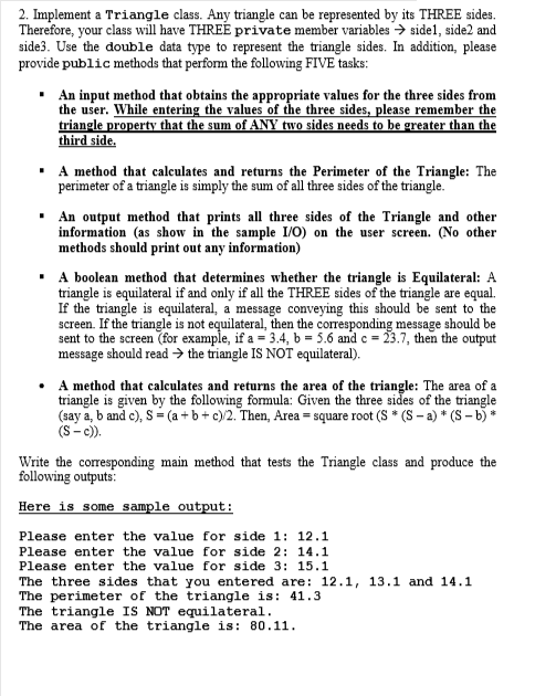 Solved 2. Implement a Triangle class. Any triangle can be | Chegg.com