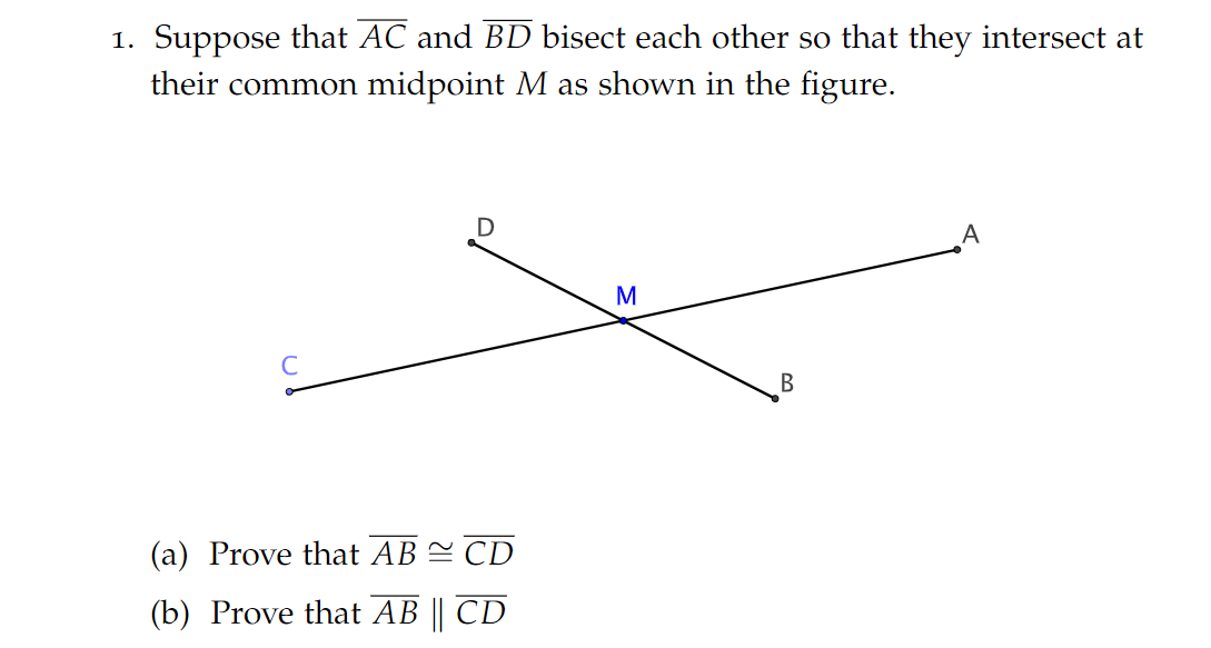Solved 1. Suppose that AC and BD bisect each other so that | Chegg.com