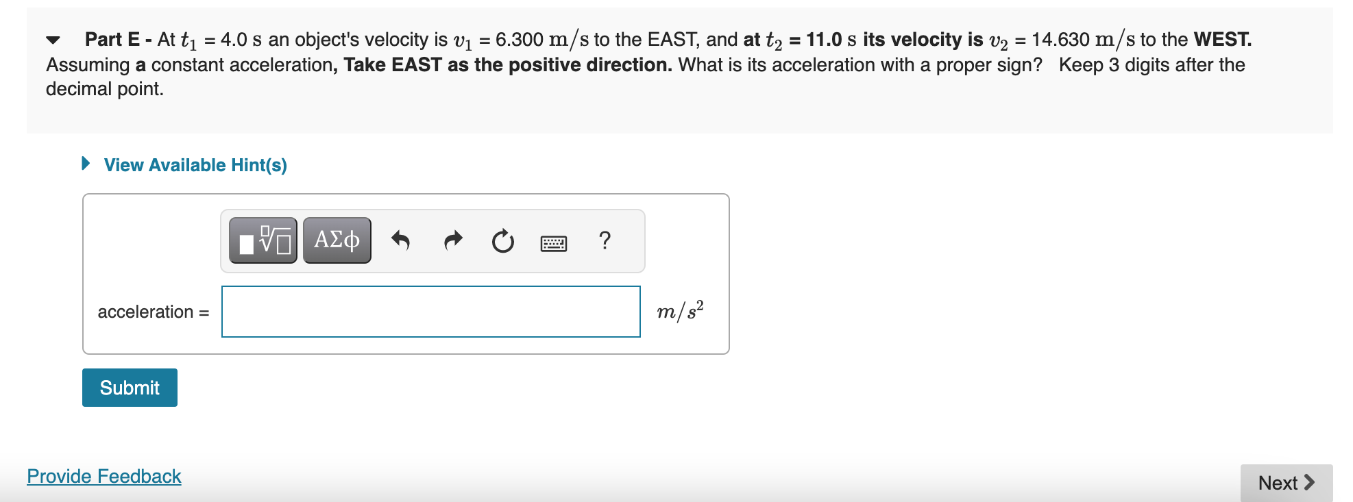 Solved Part B An Object S Initial Velocity Is 1 54 M S