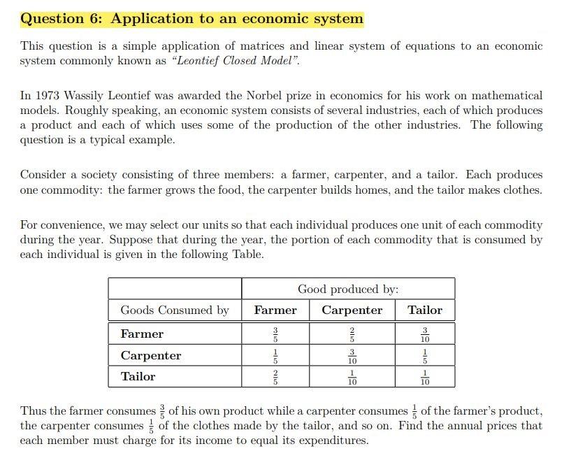 Solved Question 6: Application to an economic system This | Chegg.com