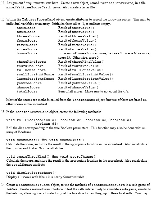 Complete both assignments. Create a Solo Yahtzee game | Chegg.com