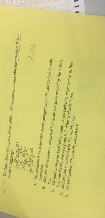 Solved The figure shows the unit cell of zinc sulfide. | Chegg.com