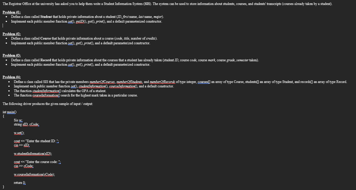 Solved ** C++ LANGUAGE PLEASE!!!*** ** PLEASE SPECIFY EACH | Chegg.com