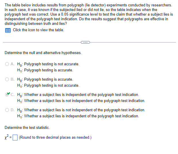 Solved The table below includes results from polygraph (lie | Chegg.com