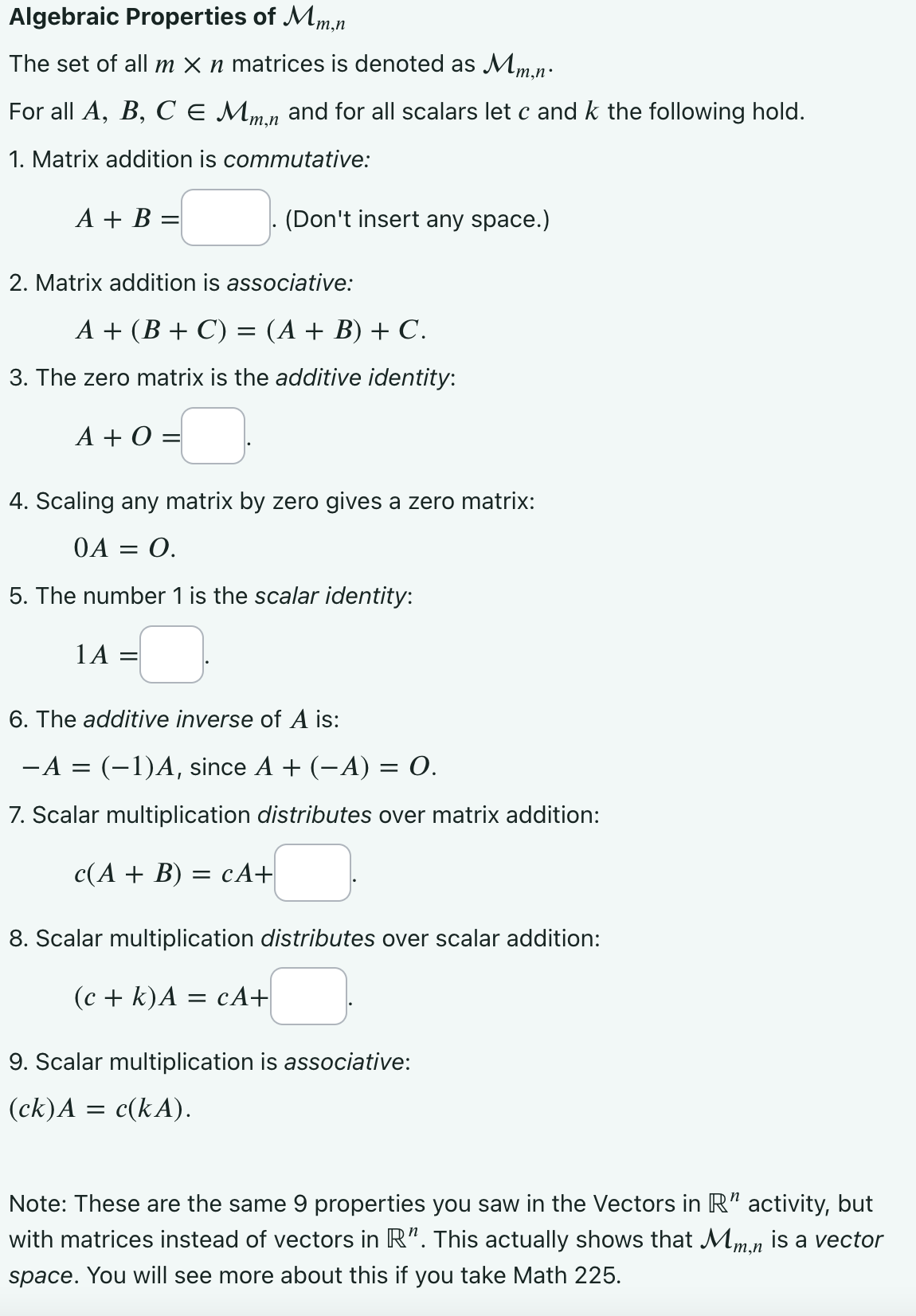 Solved Algebraic Properties of M_(m,n)\\nThe set of all | Chegg.com