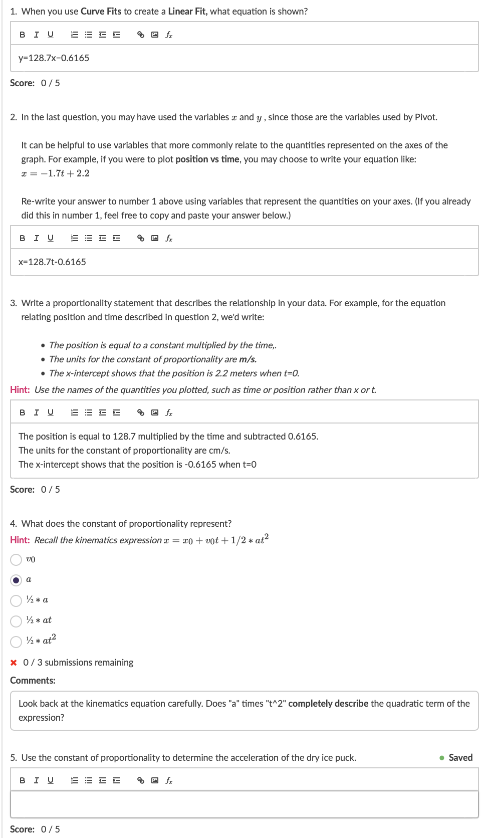 Solved 1. When you use Curve Fits to create a Linear Fit, | Chegg.com