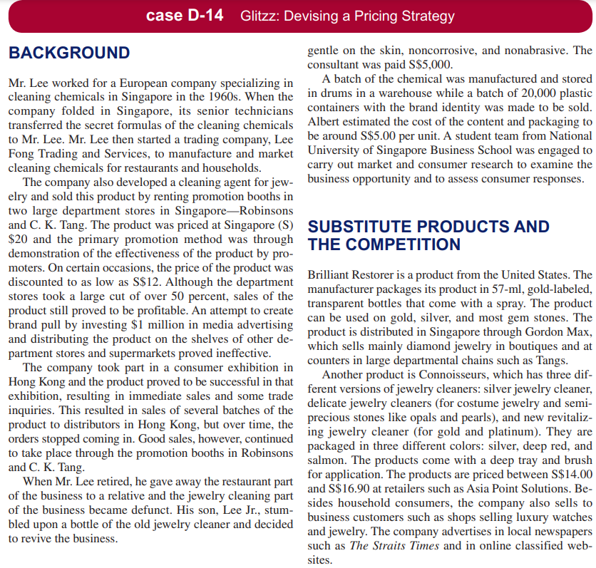 Solved case D-14 Glitzz: Devising a Pricing Strategy | Chegg.com