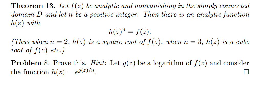 Solved Theorem 13. Let f(z) be analytic and nonvanishing in | Chegg.com