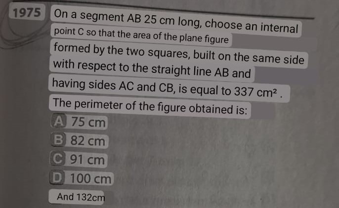 Solved 1975 On a segment AB25 cm long, choose an internal | Chegg.com