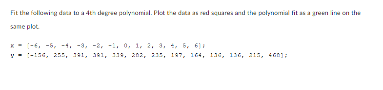 Solved Fit the following data to a 4th degree polynomial. | Chegg.com