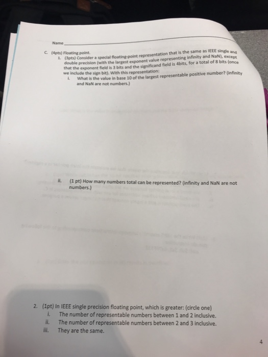 Solved 1. (3pts) Consider a special floating-point | Chegg.com