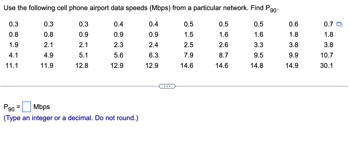 Solved P90=Mbps (Type an integer or a decimal. Do not | Chegg.com
