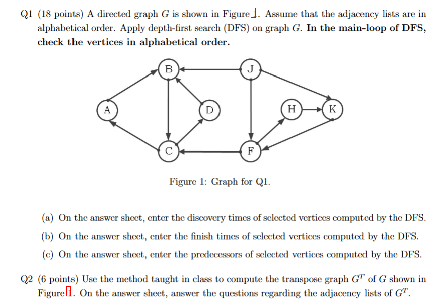 Solved Q1 (18 points) A directed graph G is shown in | Chegg.com