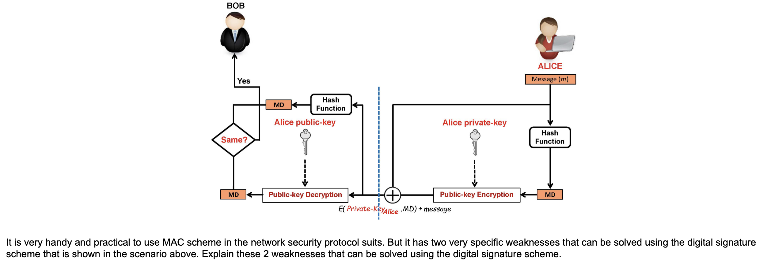 Solved BOB ALICE MD Hash Function message No Yes Same? | Chegg.com