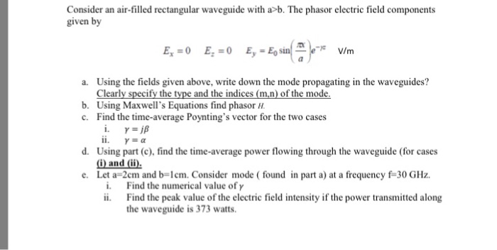 Solved Consider an air-filled rectangular waveguide with | Chegg.com