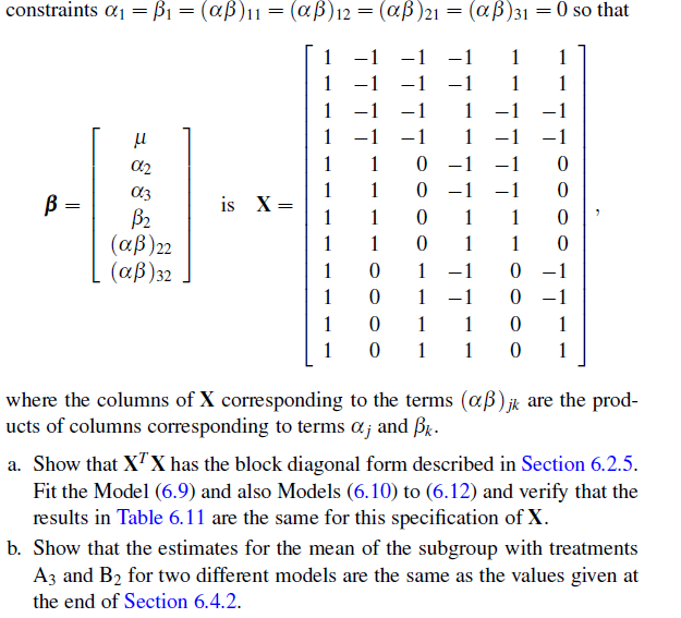 constraints α1=β1=(αβ)11=(αβ)12=(αβ)21=(αβ)31=0 so | Chegg.com