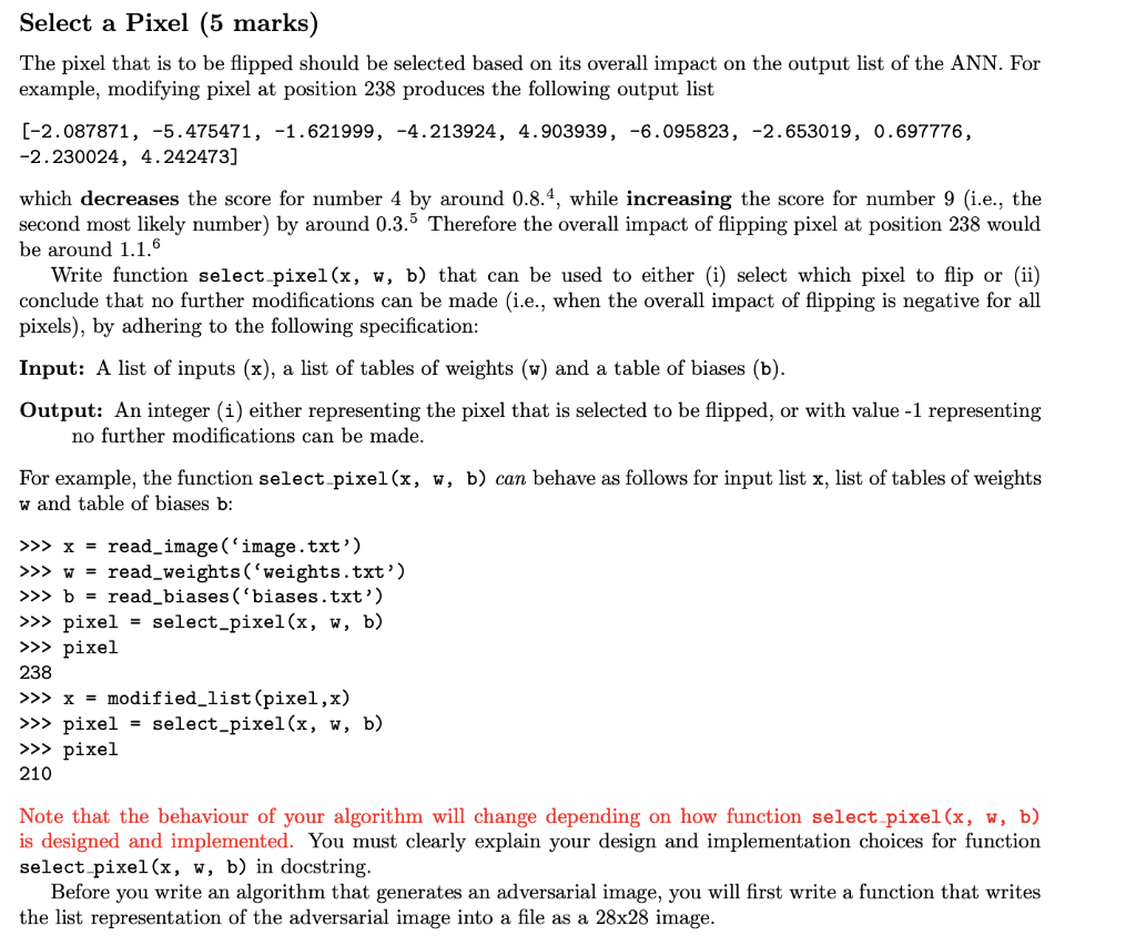 Solved Select a Pixel (5 marks) The pixel that is to be | Chegg.com
