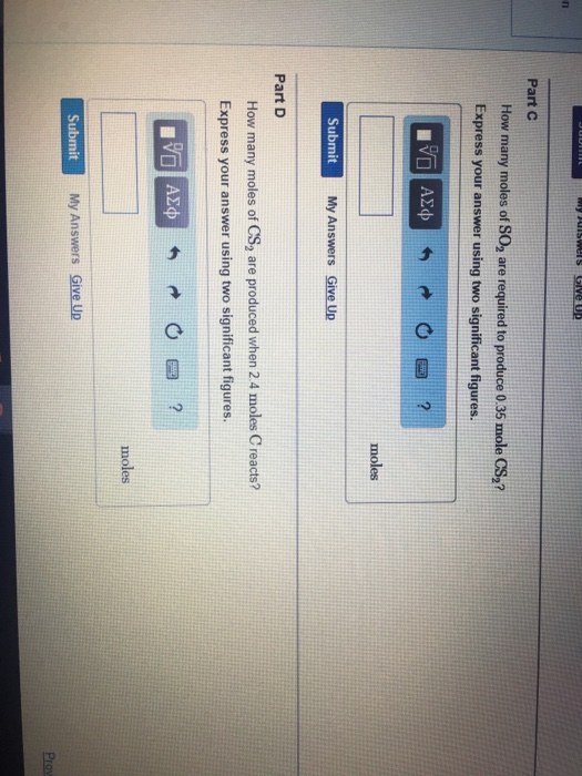 Solved Part A How many moles of C are needed to react with | Chegg.com