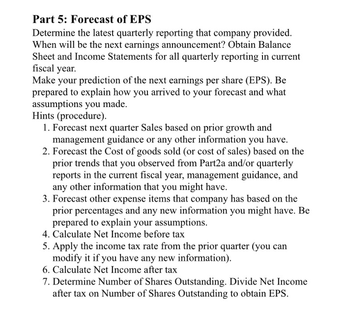 Solved Part 5: Forecast of EPS Determine the latest | Chegg.com