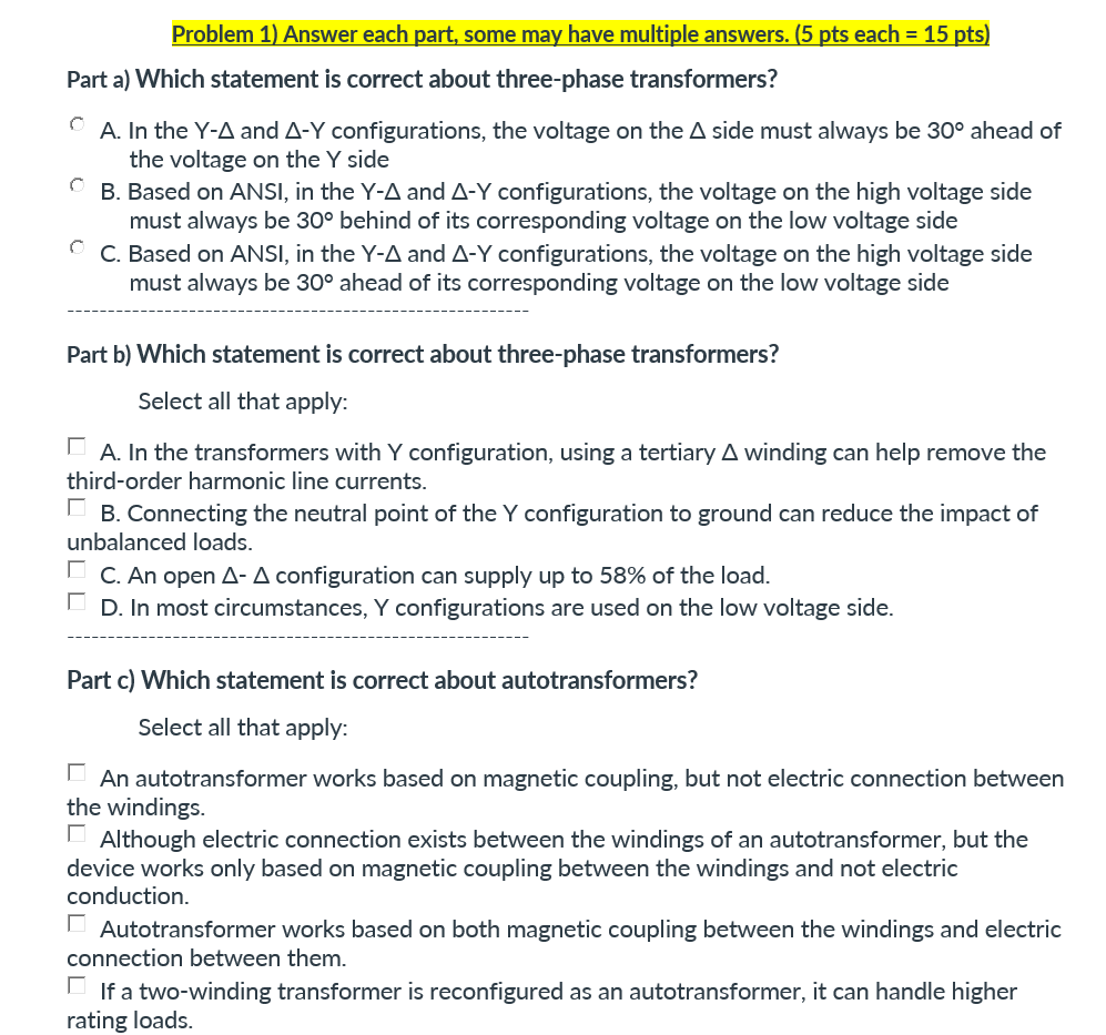 Solved Problem 1) Answer each part, some may have multiple | Chegg.com