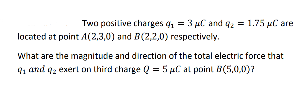Solved Two positive charges q1=3μC and q2=1.75μC are located | Chegg.com