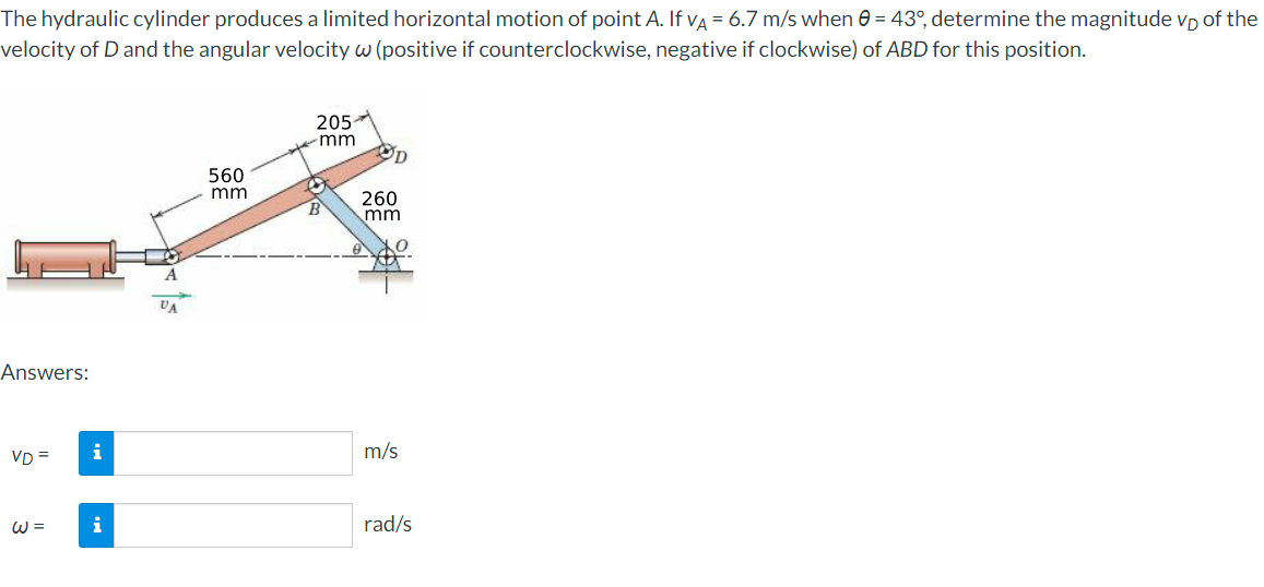 Solved The hydraulic cylinder produces a limited horizontal | Chegg.com