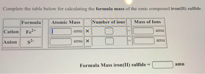 Solved Complete the table below for calculating the formula | Chegg.com