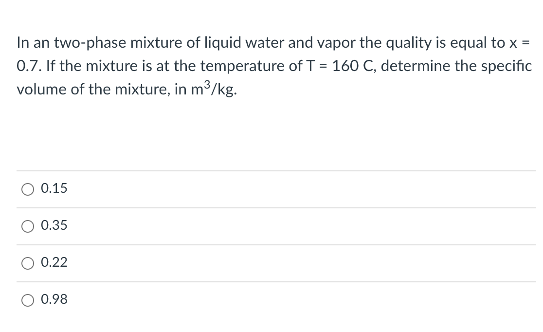 Solved In an two-phase mixture of liquid water and vapor the | Chegg.com