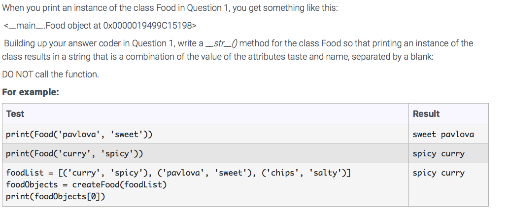 Solved When you print an instance of the class Food in | Chegg.com