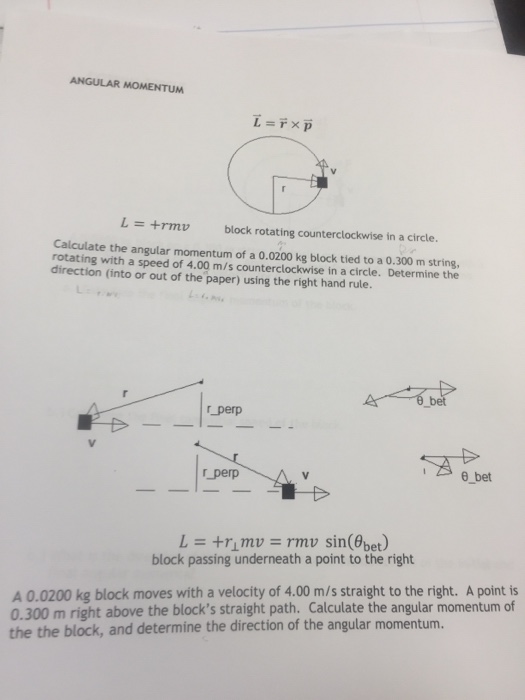 Solved ANGULAR MOMENTUM L = + rmv block rotating | Chegg.com