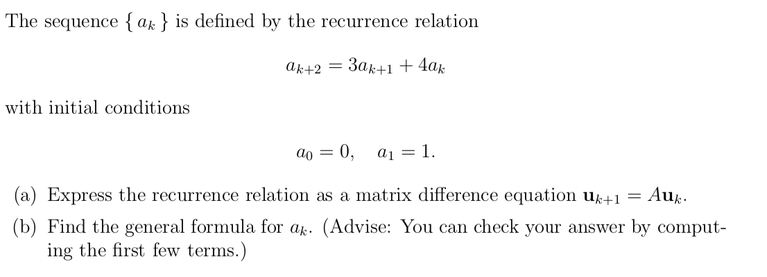 Solved The sequence { ak } is defined by the recurrence | Chegg.com