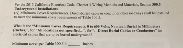 Solved Per the 2013 California Electrical Code, Chapter 3 | Chegg.com