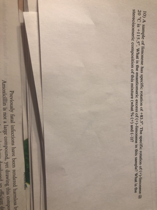 Solved 10) A 20 °C sample of limonene has specific rotation | Chegg.com
